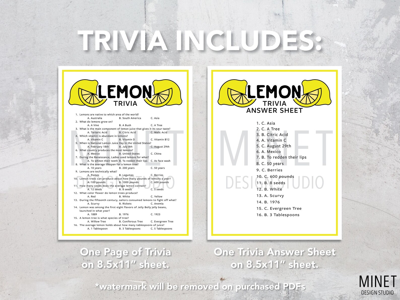 Lemon Trivia | Lemon Trivia Game | Printable Lemon Trivia | Lemon Party ...