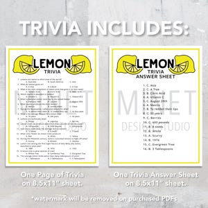 Lemon Trivia | Lemon Trivia Game | Printable Lemon Trivia | Lemon Party ...