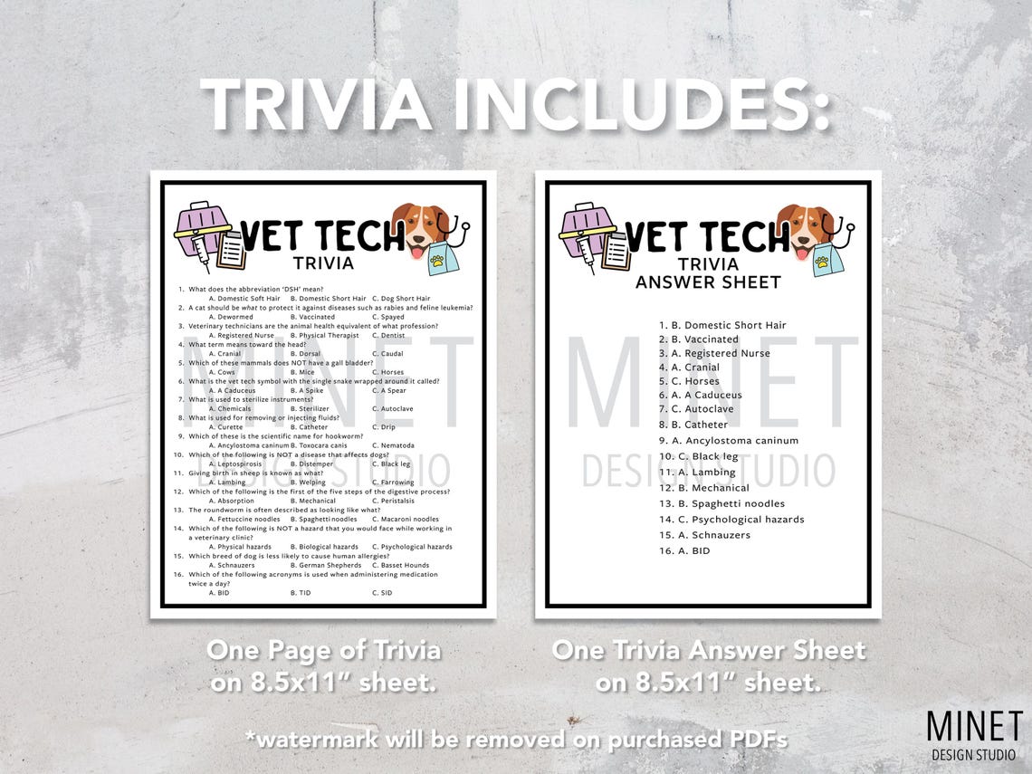 Vet Tech Trivia Game | Veterinary Technician Quiz (printable PDF ...
