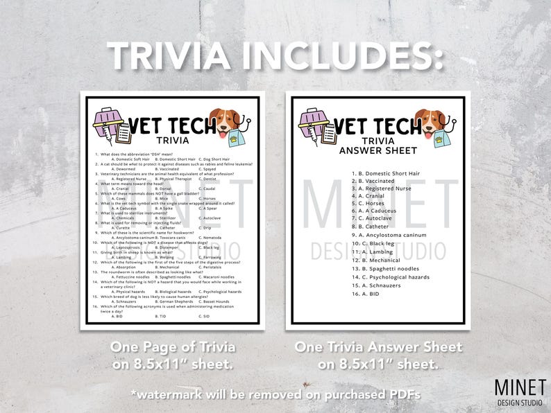 Vet Tech Trivia | Veterinary Technician Trivia Game | Printable Vet ...