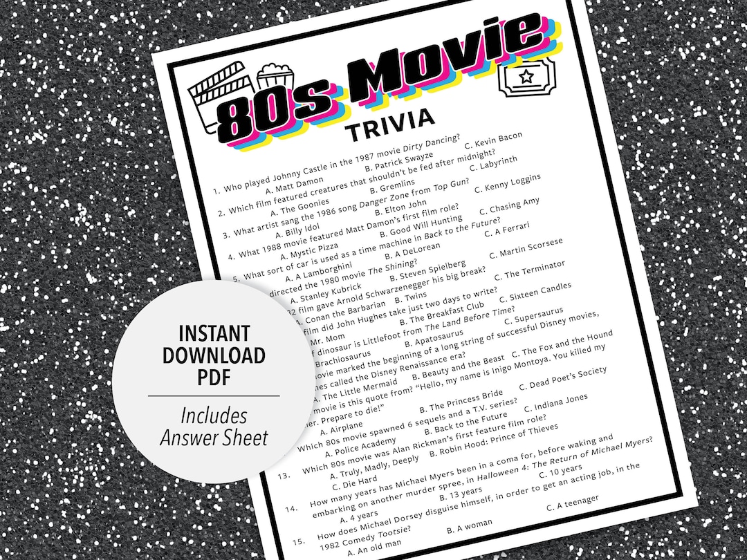 80s Movie Trivia 80s Movie Trivia Game Printable Movie - Etsy