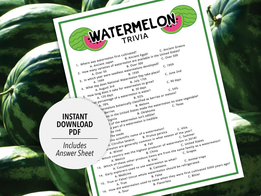 Watermelon Trivia | Watermelon Trivia Game | Printable Fruit Trivia ...