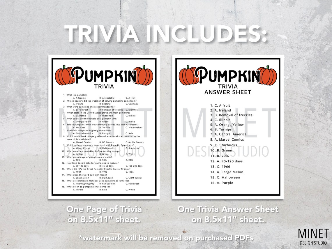 Pumpkin Trivia | Pumpkin Trivia Game | Printable Pumpkin Trivia | Fall ...