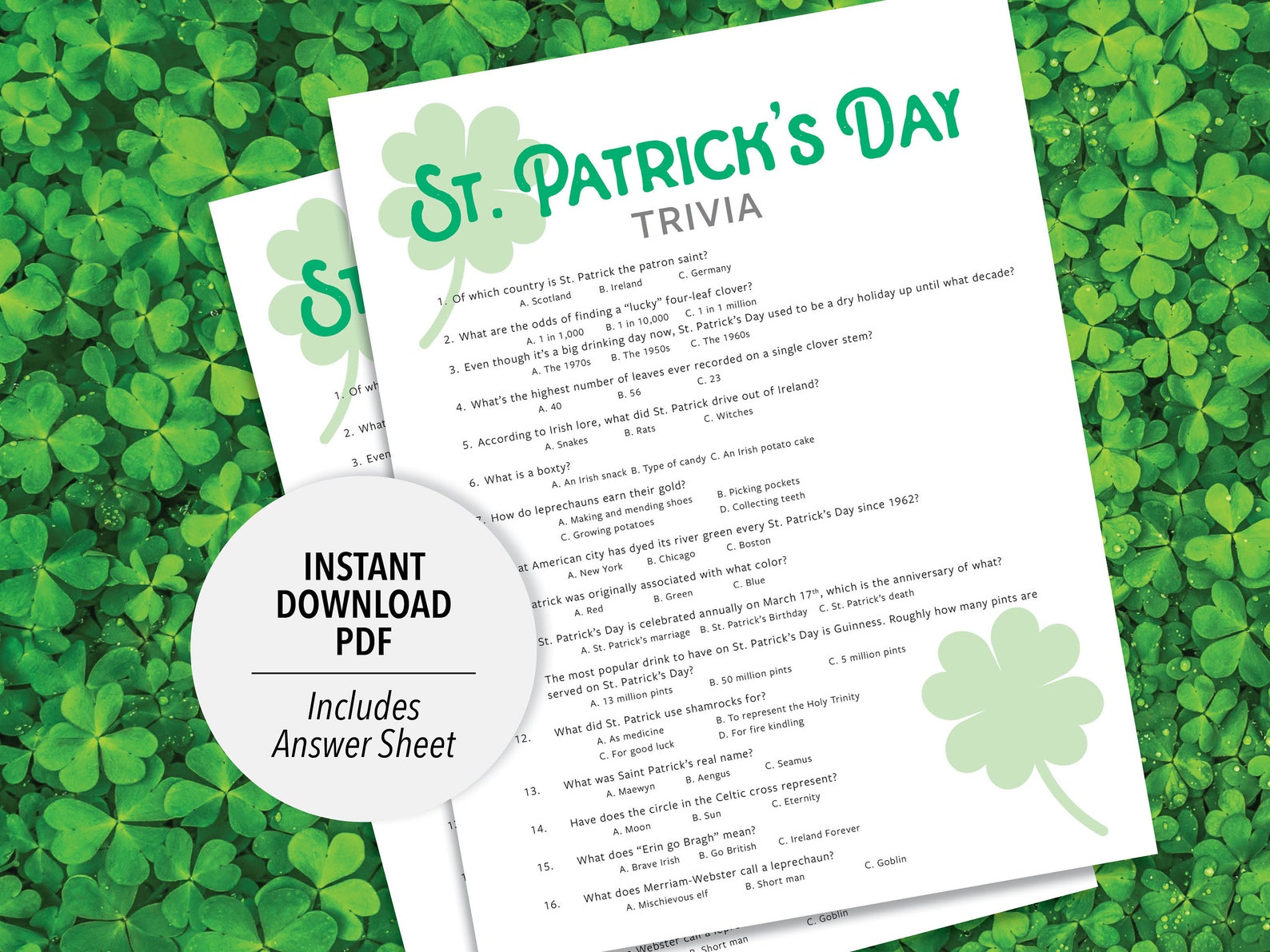 St. Patrick's Day Trivia St Patricks Day Trivia Game St Patricks Games ...