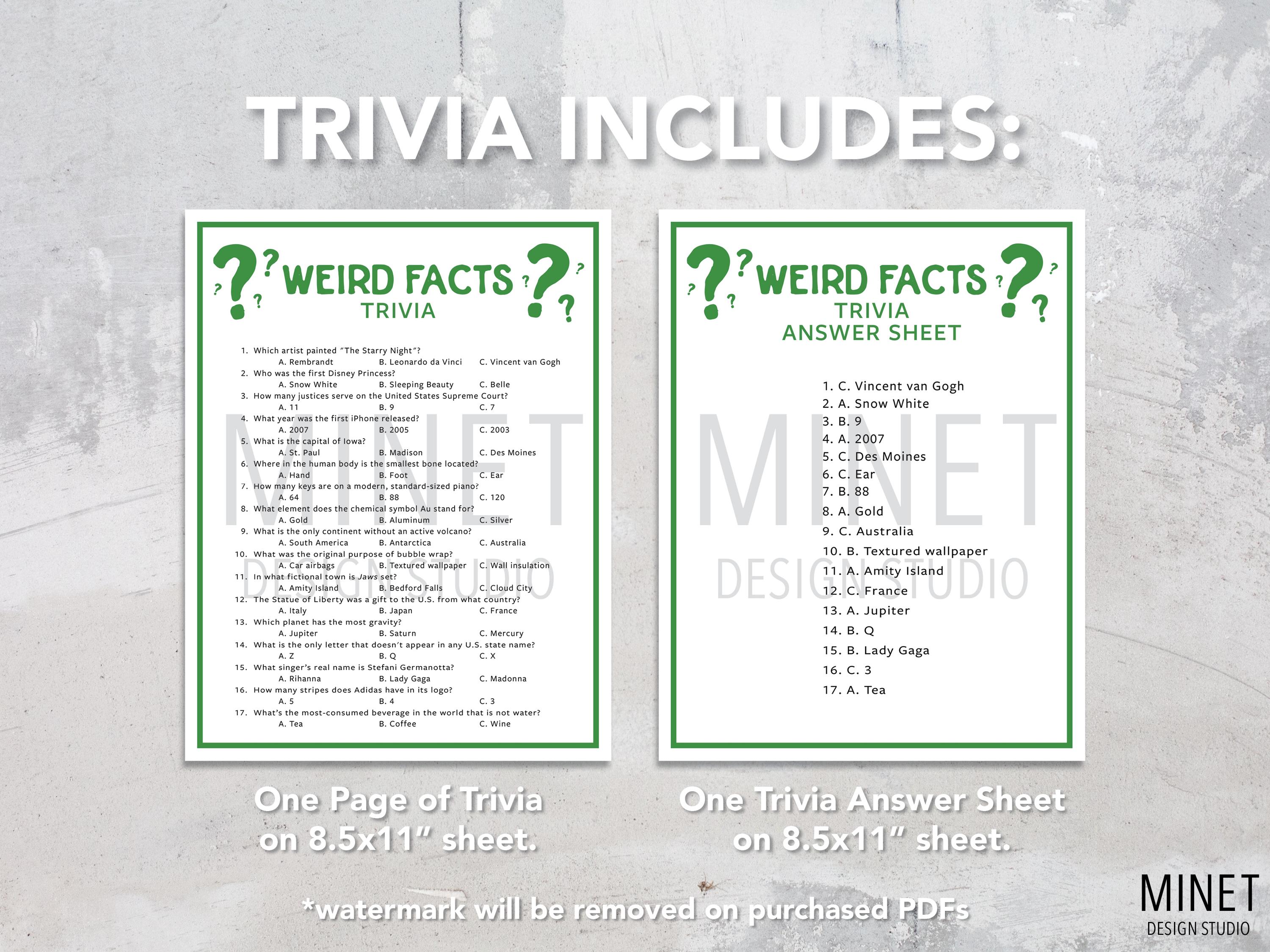 Weird Facts Trivia Game (printable PDF Download) - Etsy