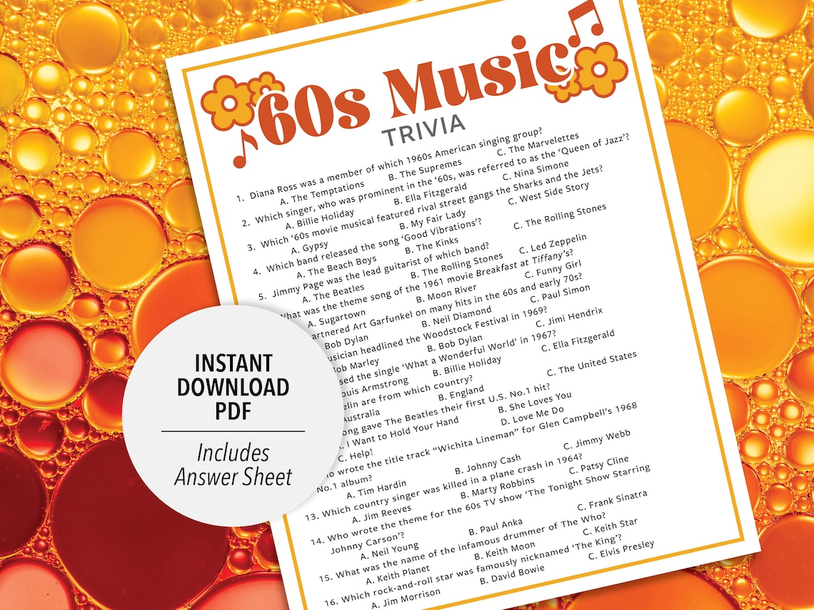 60s Music Trivia | 60s Music Trivia Game | Printable Music Trivia ...