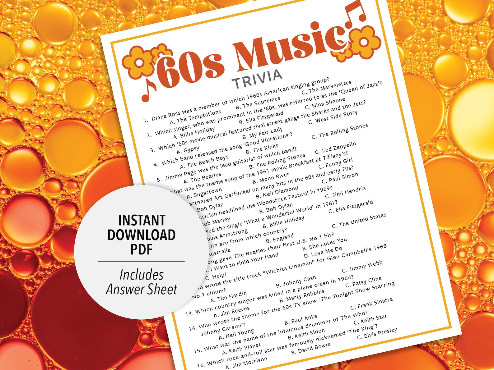 60s Music Trivia | 60s Music Trivia Game | Printable Music Trivia ...