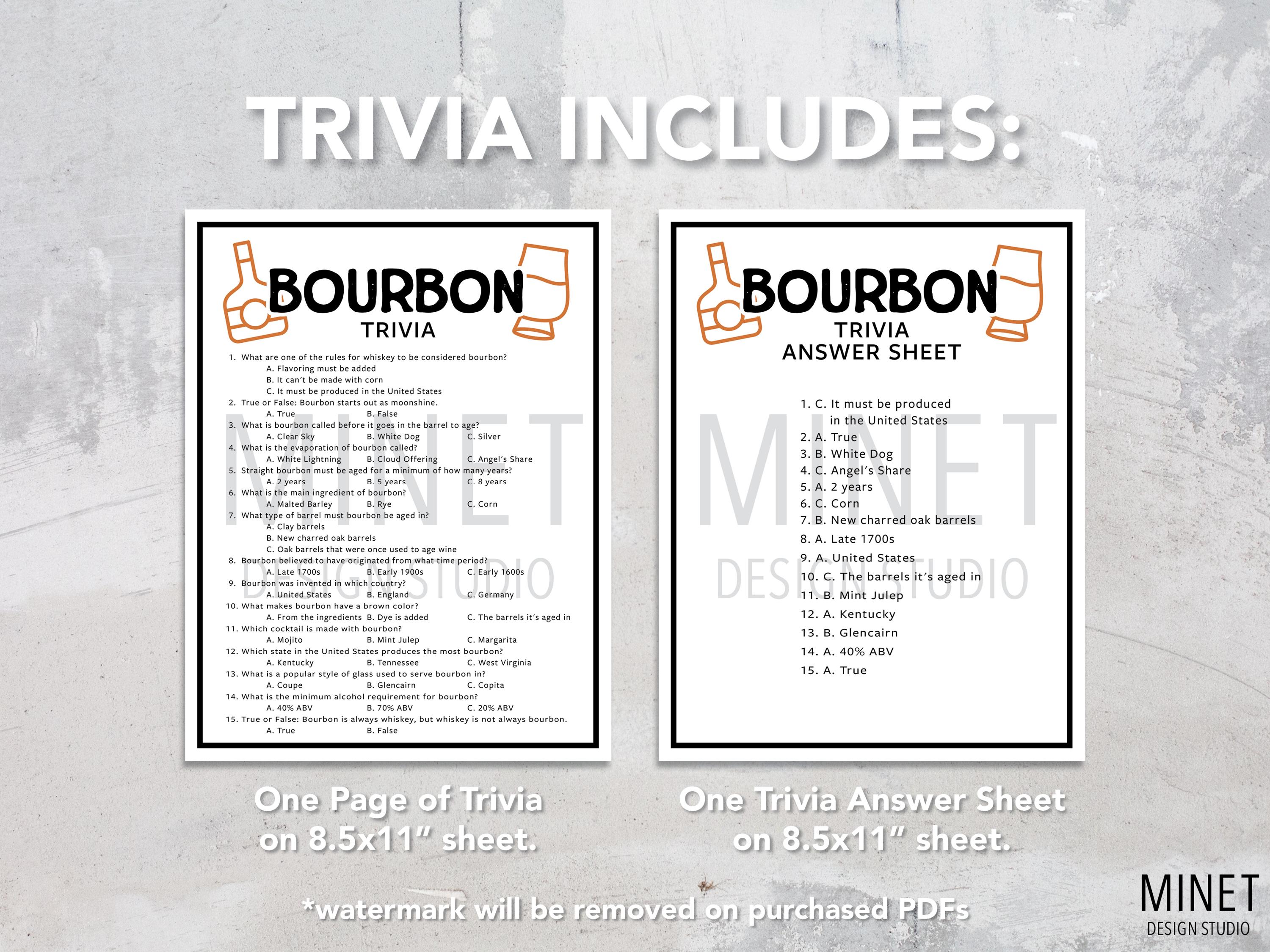 Bourbon Trivia | Bourbon Trivia Game | Printable Bourbon Trivia ...