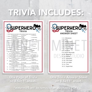Superhero Trivia Game | Printable Superhero Quiz, Party (PDF Download ...