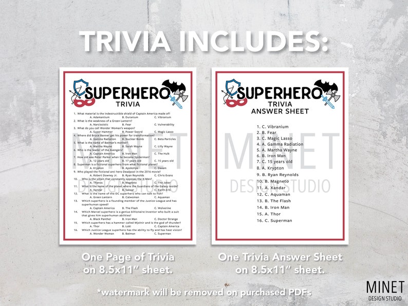 Superhero Trivia | Superhero Trivia Game | Printable Superhero Trivia ...