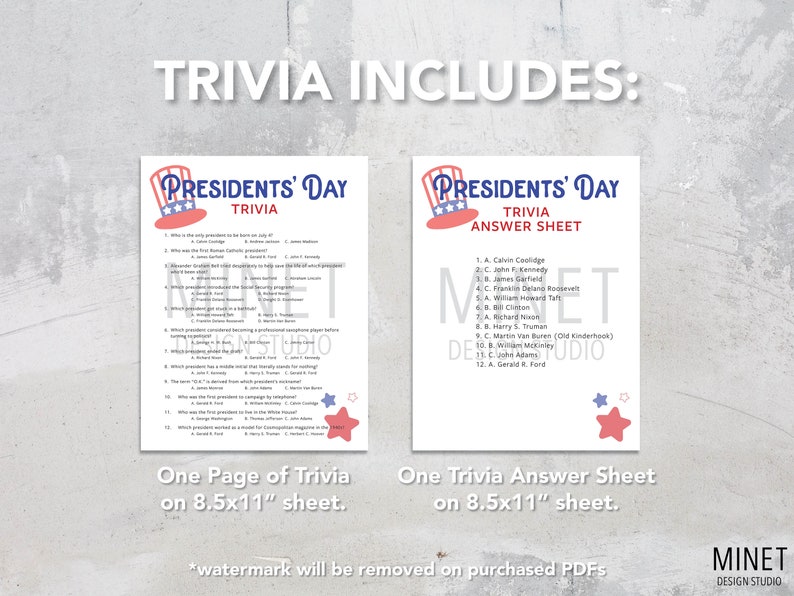 Presidents' Day Trivia | Presidents Day Trivia Game | Printable Trivia ...