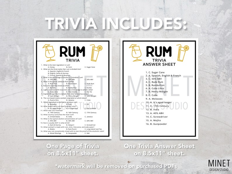 Rum Trivia | Rum Trivia Game | Printable Rum Trivia | Printable Trivia ...