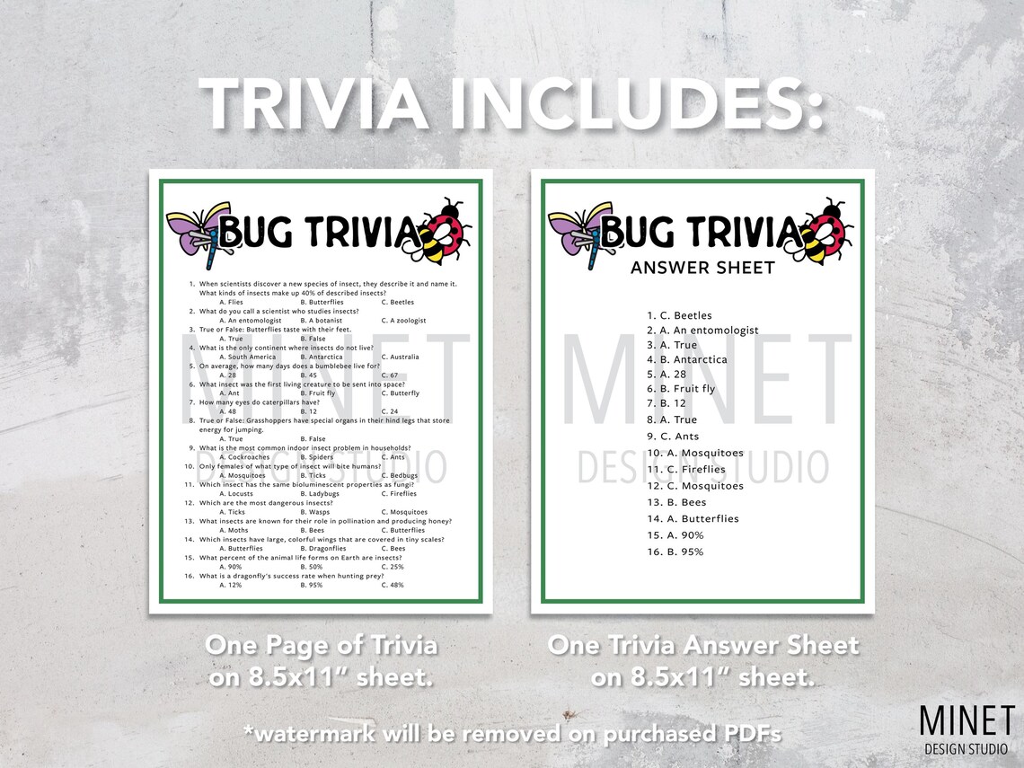 Bug Trivia | Bug Trivia Game | Printable Insect Trivia | Printable ...