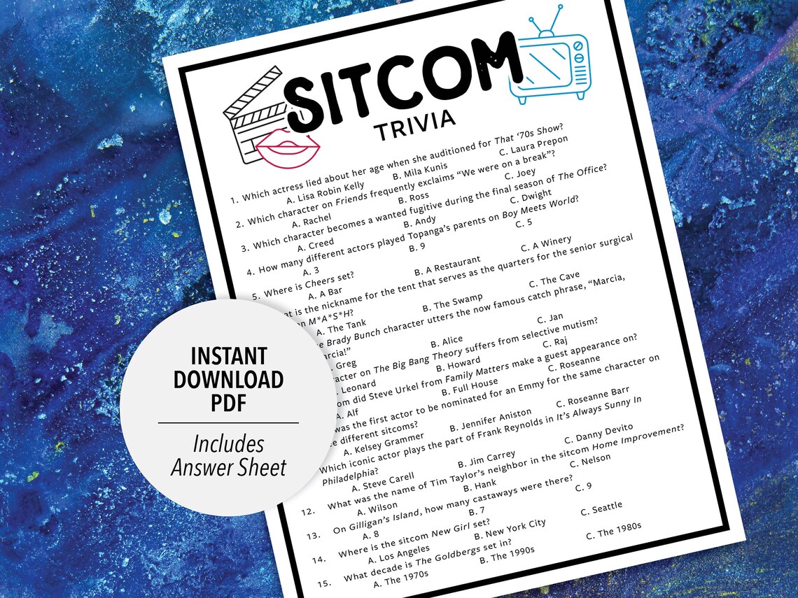Sitcom Trivia Sitcom Trivia Game Printable Sitcom Trivia Sitcom Party ...