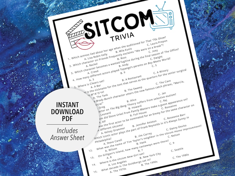 Sitcom Trivia | Sitcom Trivia Game | Printable Sitcom Trivia | Sitcom ...