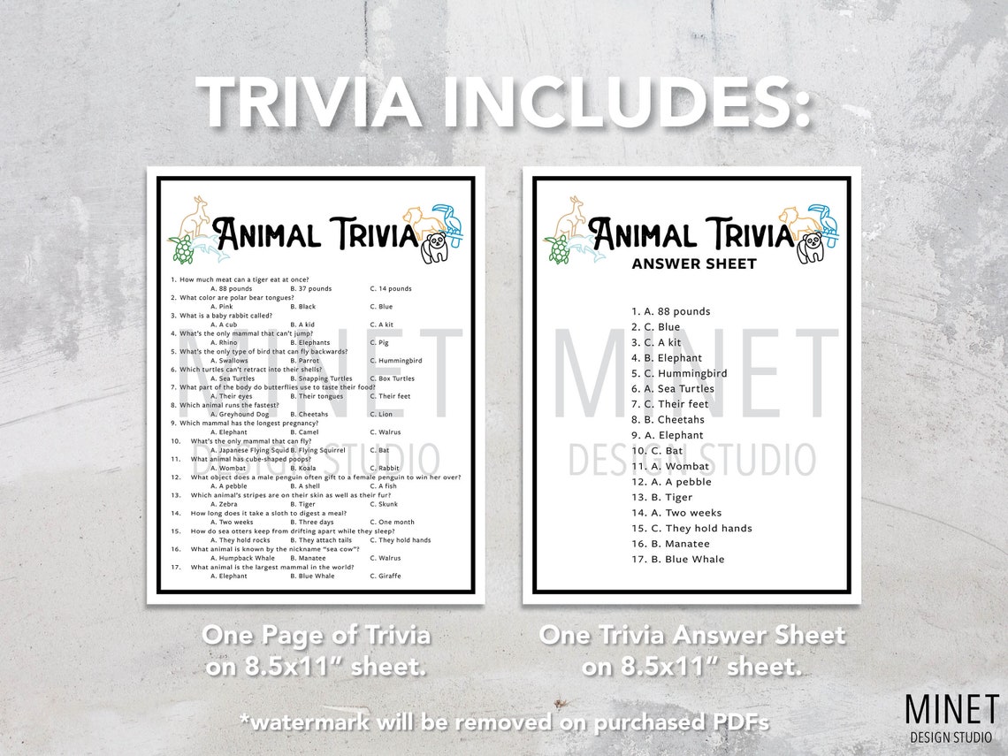 Animal Trivia | Animals Trivia Game | Printable Animal Trivia ...