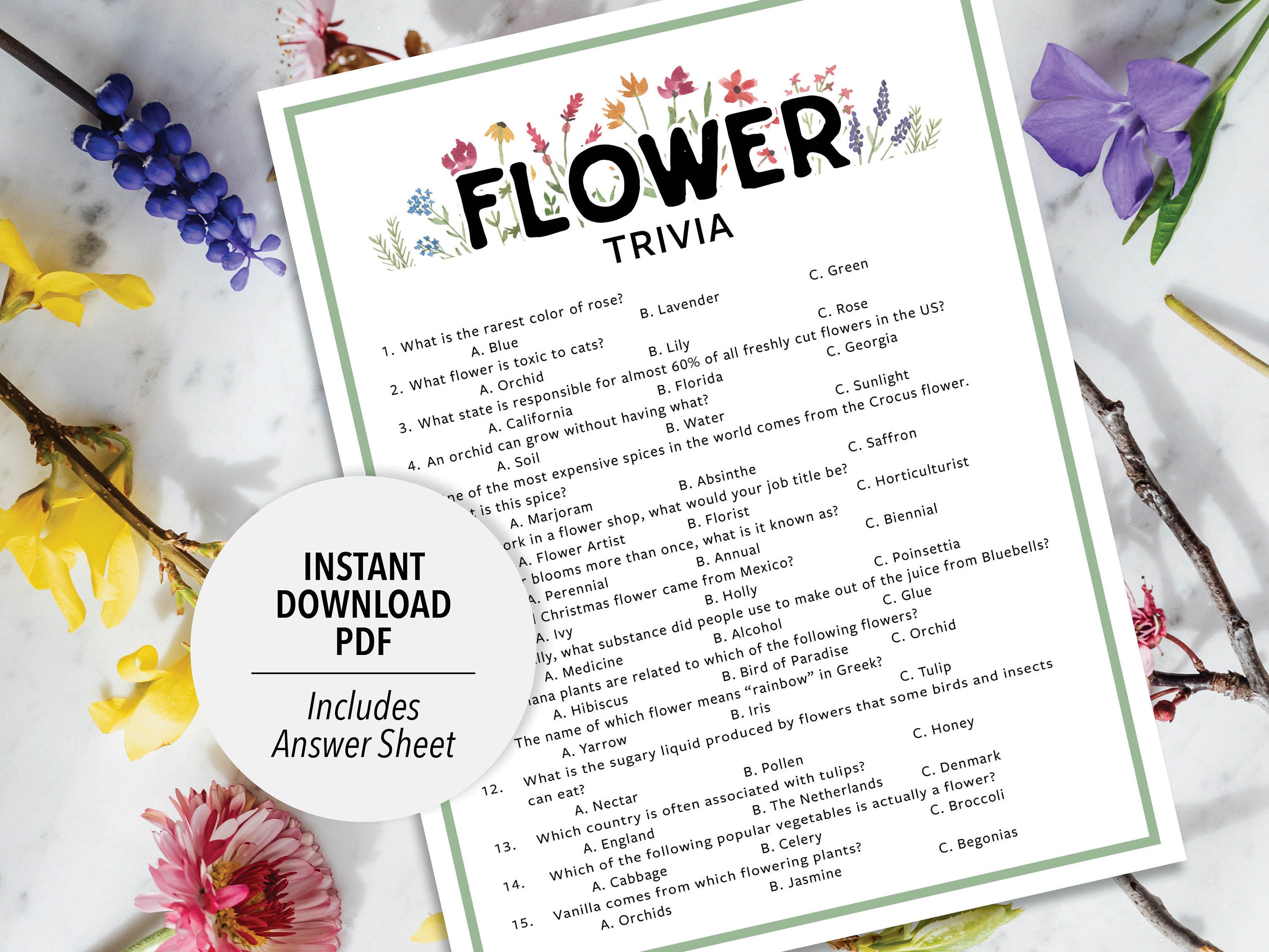 Flower Trivia | Flower Trivia Game | Printable Flower Trivia | Flower ...