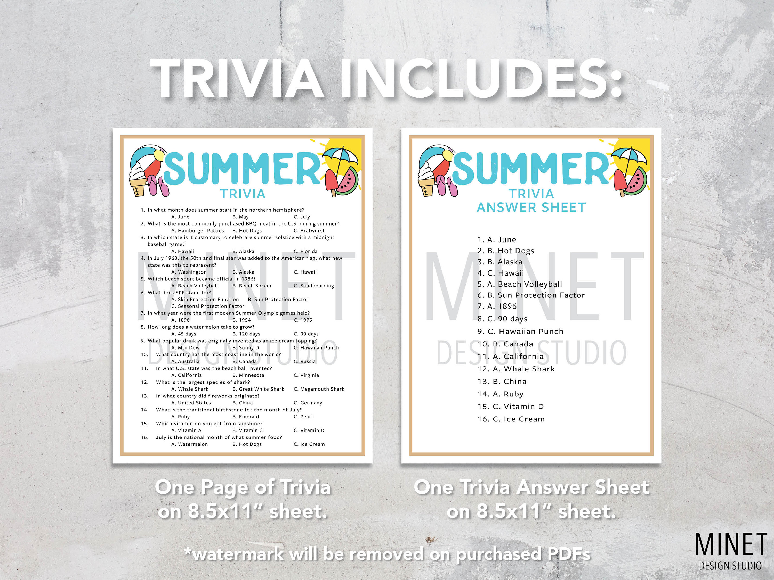 Summer Trivia Game | Summer Quiz (printable PDF Download) - Etsy