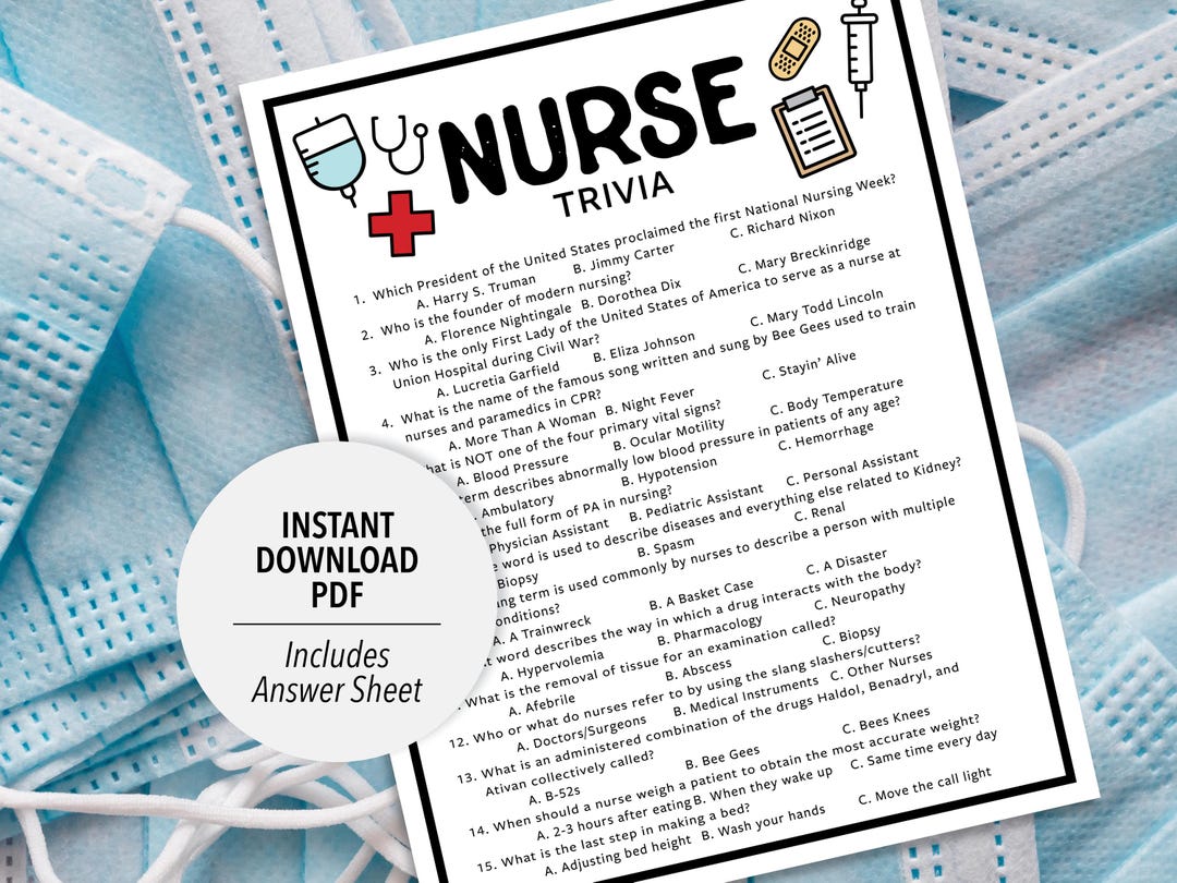 Nurse Trivia | Nurse Trivia Game | Printable Nurse Trivia | Printable ...