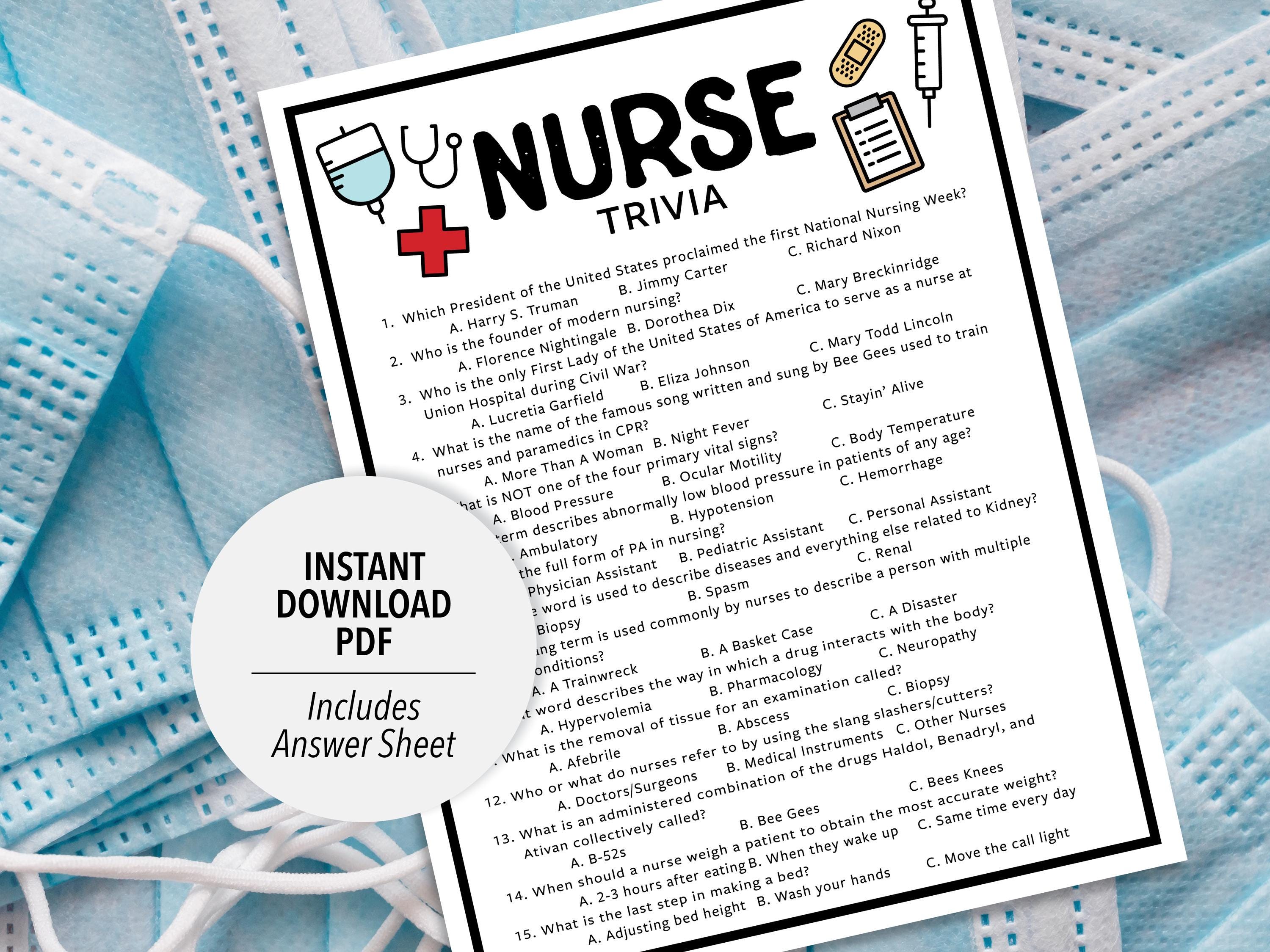 Nurse Trivia | Nurse Trivia Game | Printable Nurse Trivia | Printable ...