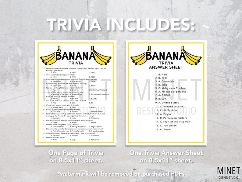 Banana Trivia | Bananas Trivia Game | Printable Banana Trivia ...