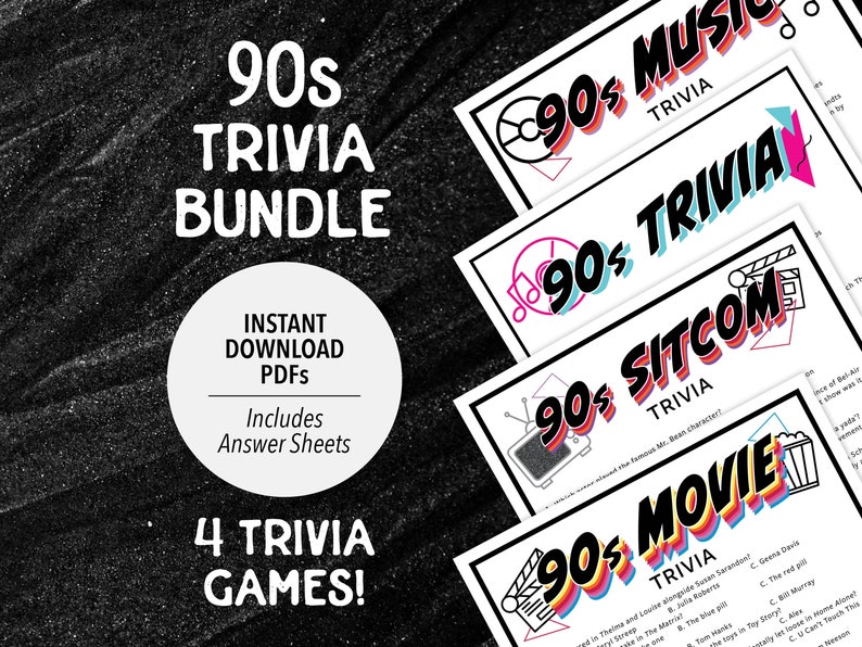 90s Trivia Bundle | Trivia Bundle | Decades Trivia Game | Printable ...