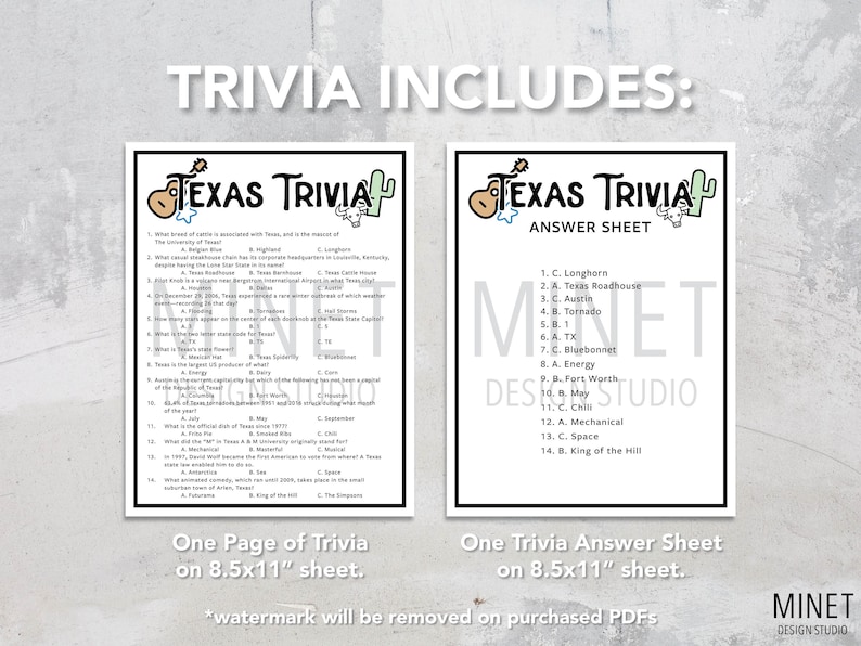 Texas Trivia | Texas Trivia Game | Printable Texas Trivia | Texas Party ...