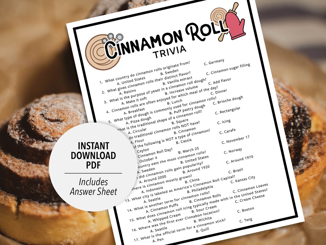 Cinnamon Roll Trivia | Cinnamon Roll Trivia Game | Printable Trivia ...