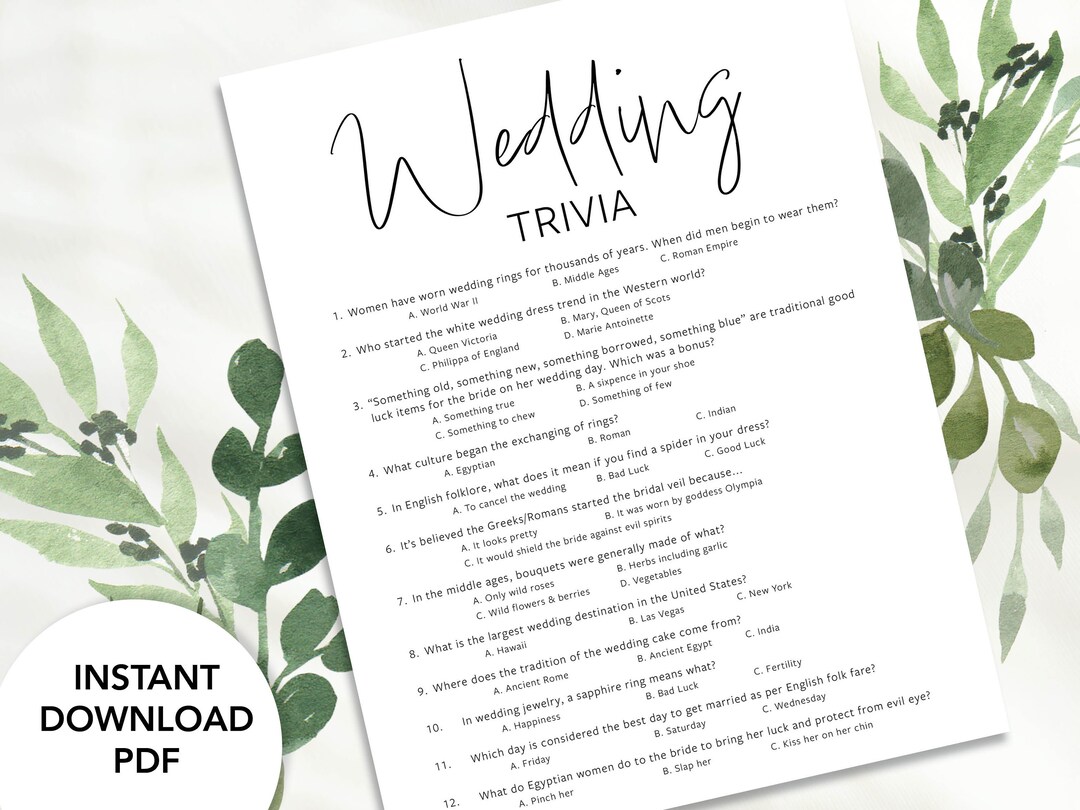 Wedding Trivia Quiz Game Printable Wedding Trivia Bridal - Etsy