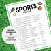 Sports Trivia Game | Sports Quiz (printable PDF Download) - Etsy