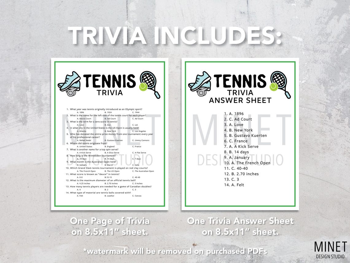 Tennis Trivia | Printable Tennis Trivia Game | Tennis Trivia Game ...