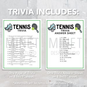 Tennis Trivia Game | Sports Quiz (printable PDF Download) - Etsy
