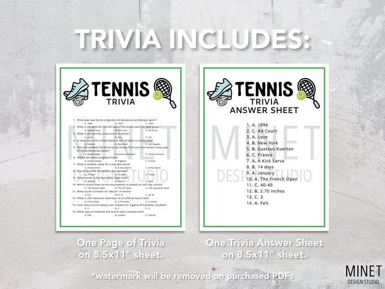 Tennis Trivia Game | Printable Sports Quiz (PDF Download) - Etsy