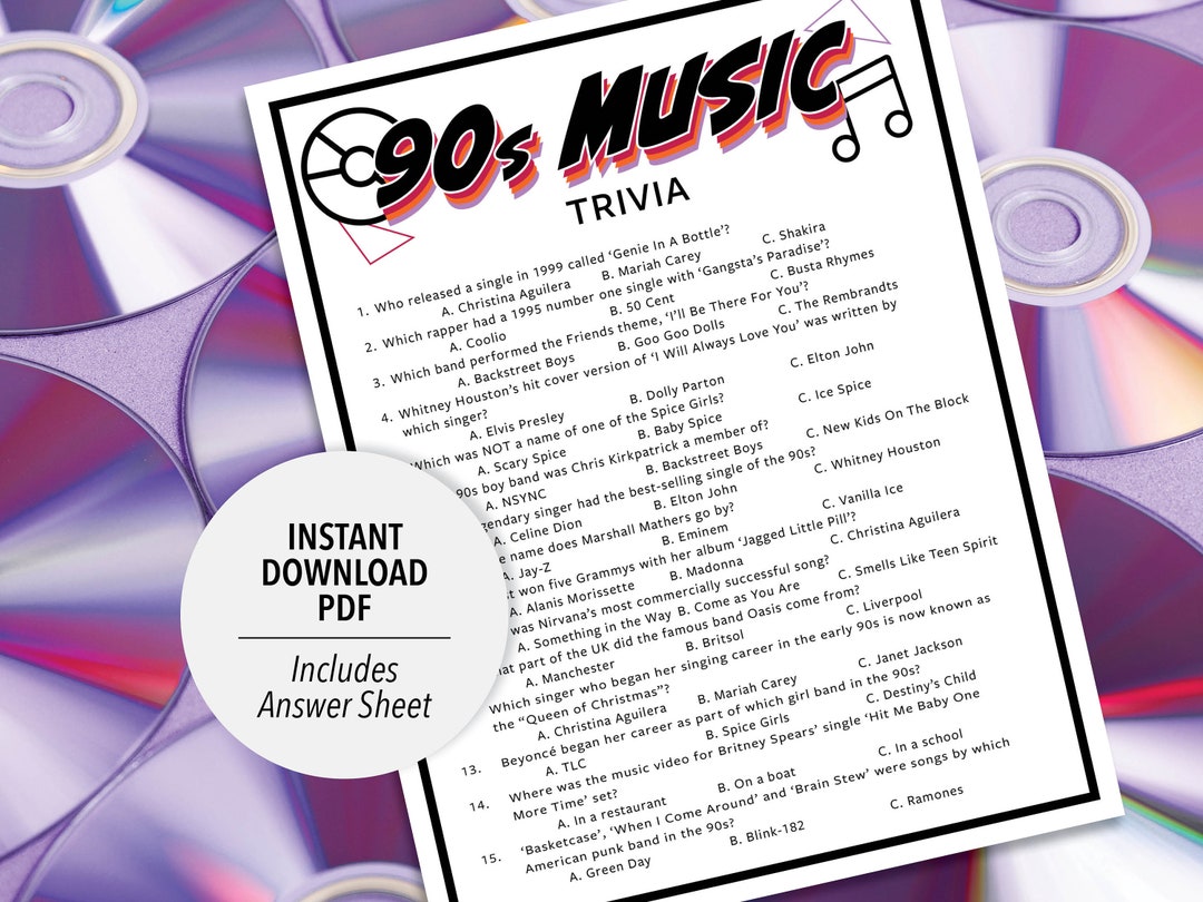 90s Music Trivia 90s Music Trivia Game Printable Music - Etsy