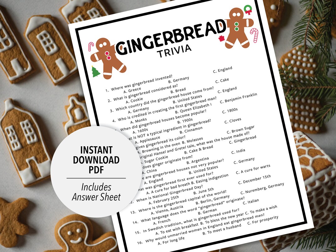Gingerbread Trivia Game | Gingerbread House Printable Trivia | Holiday ...
