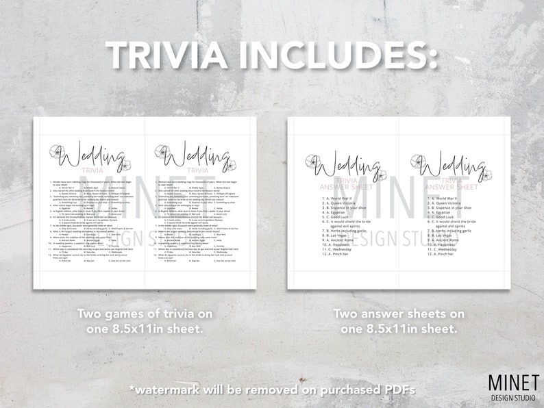 Wedding Trivia Quiz Game | Printable Wedding Trivia | Bridal Shower ...