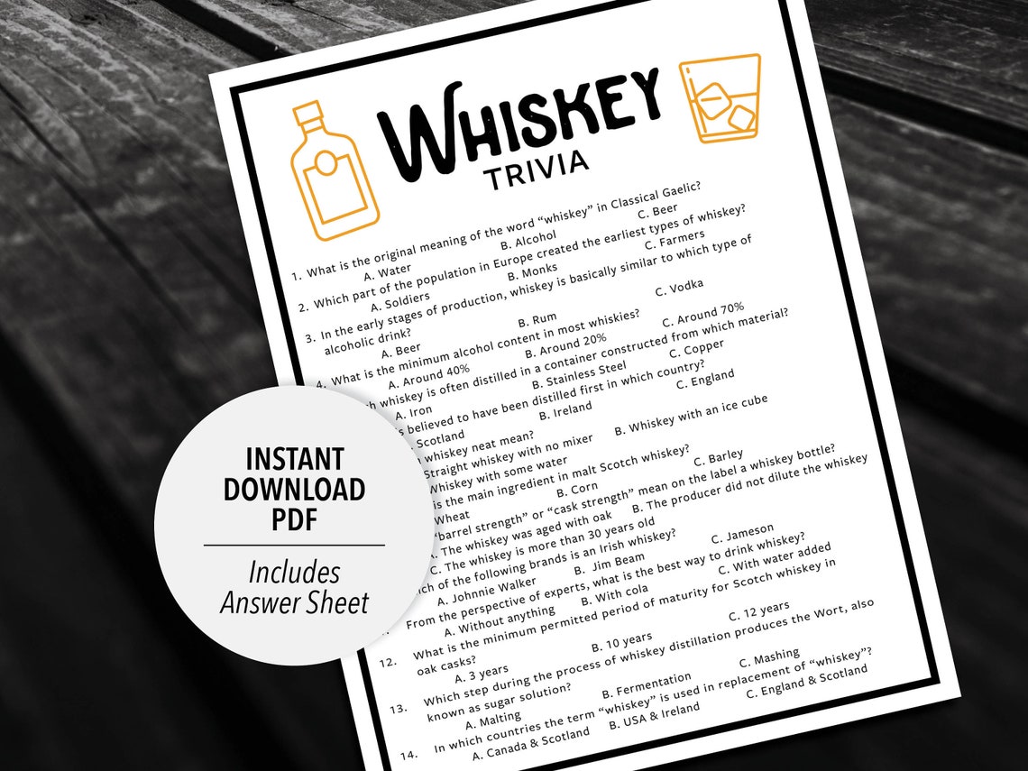 Whiskey Trivia Whiskey Trivia Game Printable Whiskey Trivia Printable ...