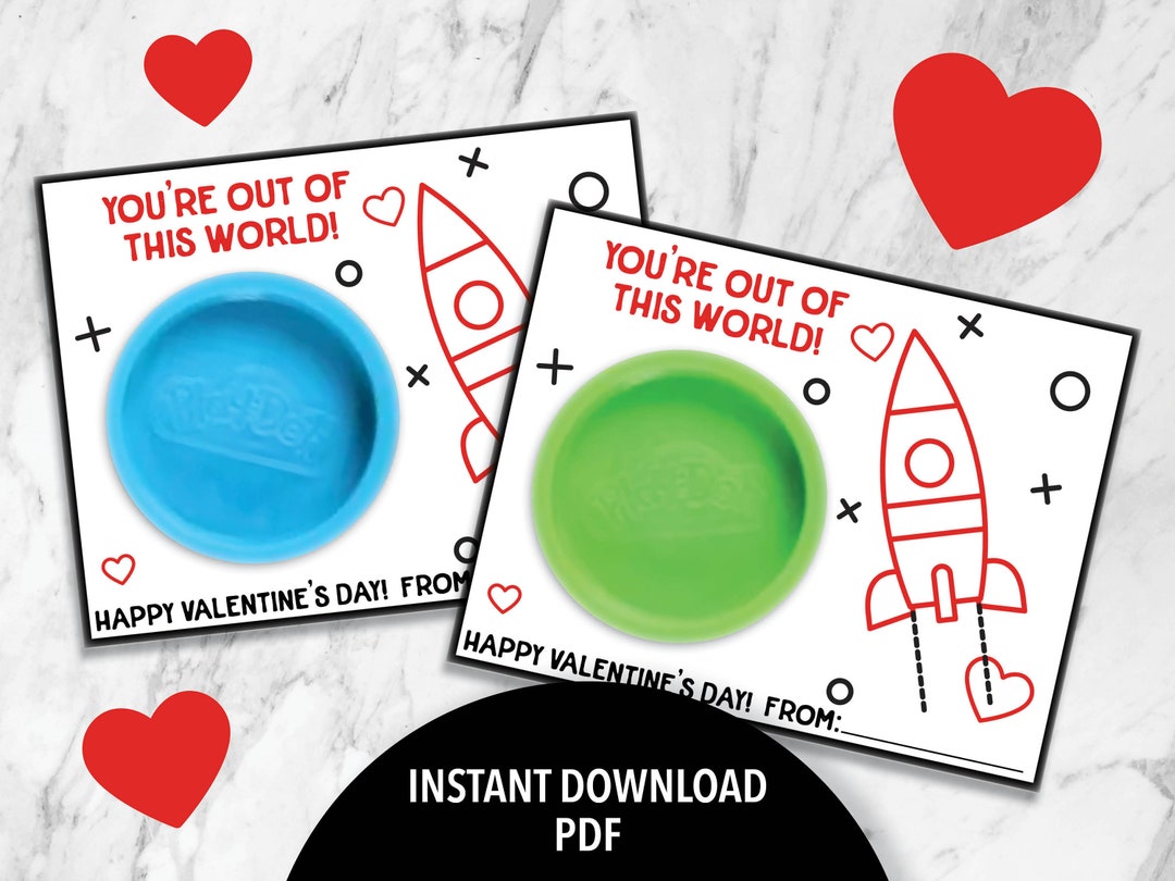 Play Dough Rocket Ship Valentines Card | Space Valentine's Day Card ...