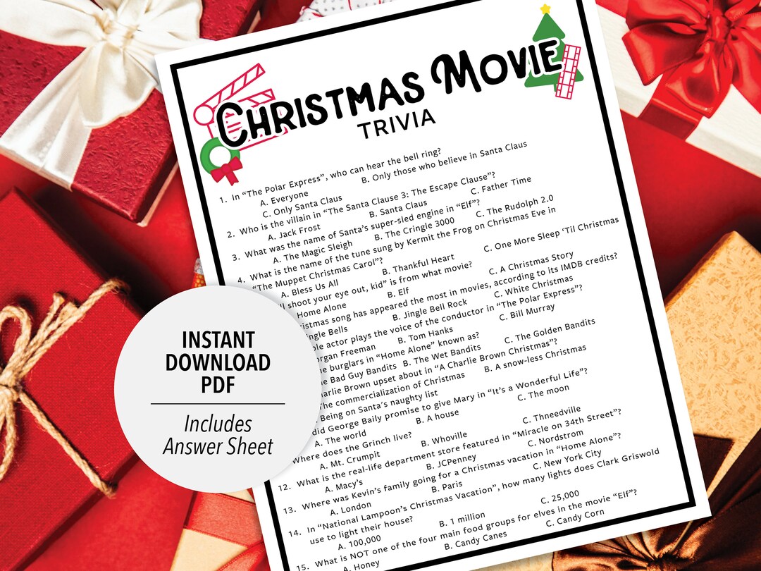 Christmas Movie Trivia Game | Christmas Movie Quiz (printable PDF ...
