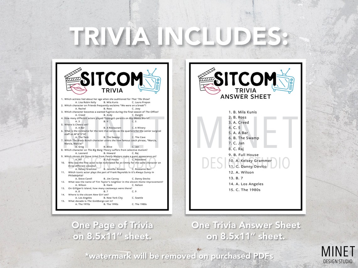 Sitcom Trivia Sitcom Trivia Game Printable Sitcom Trivia Sitcom Party ...