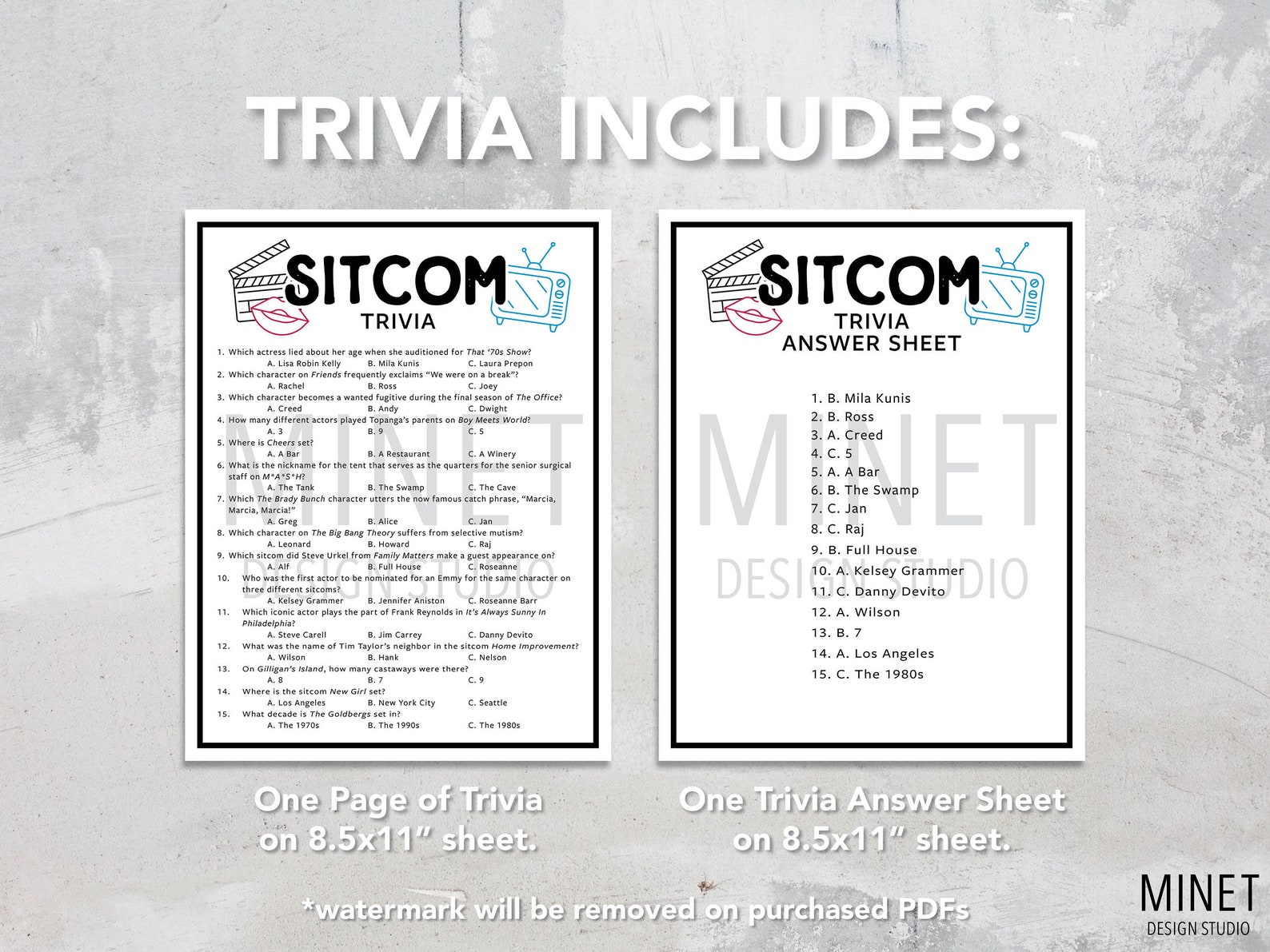Sitcom Trivia | Sitcom Trivia Game | Printable Sitcom Trivia | Sitcom ...