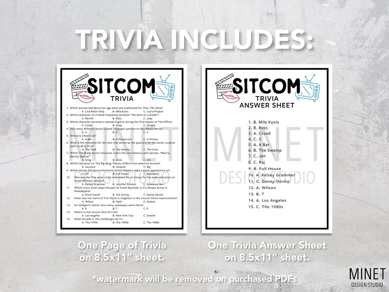 Sitcom Trivia Sitcom Trivia Game Printable Sitcom Trivia Sitcom Party ...