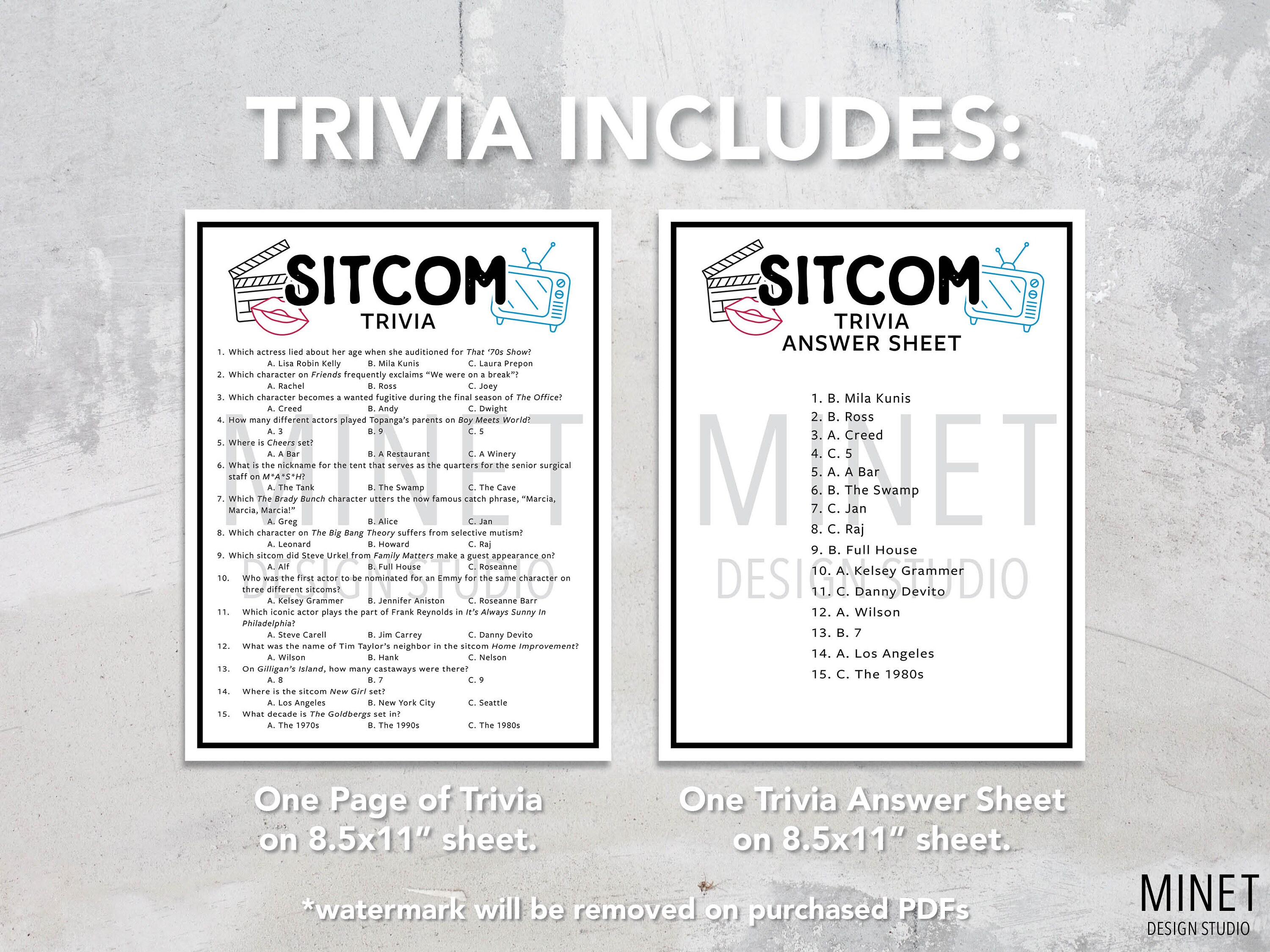 Sitcom Trivia | Sitcom Trivia Game | Printable Sitcom Trivia | Sitcom ...