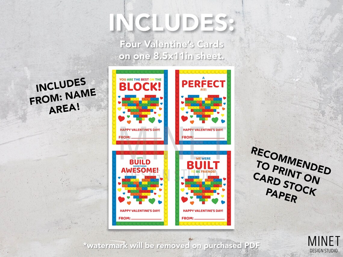 Building Block Valentine's Day Card Printable Valentine's Day Bricks ...