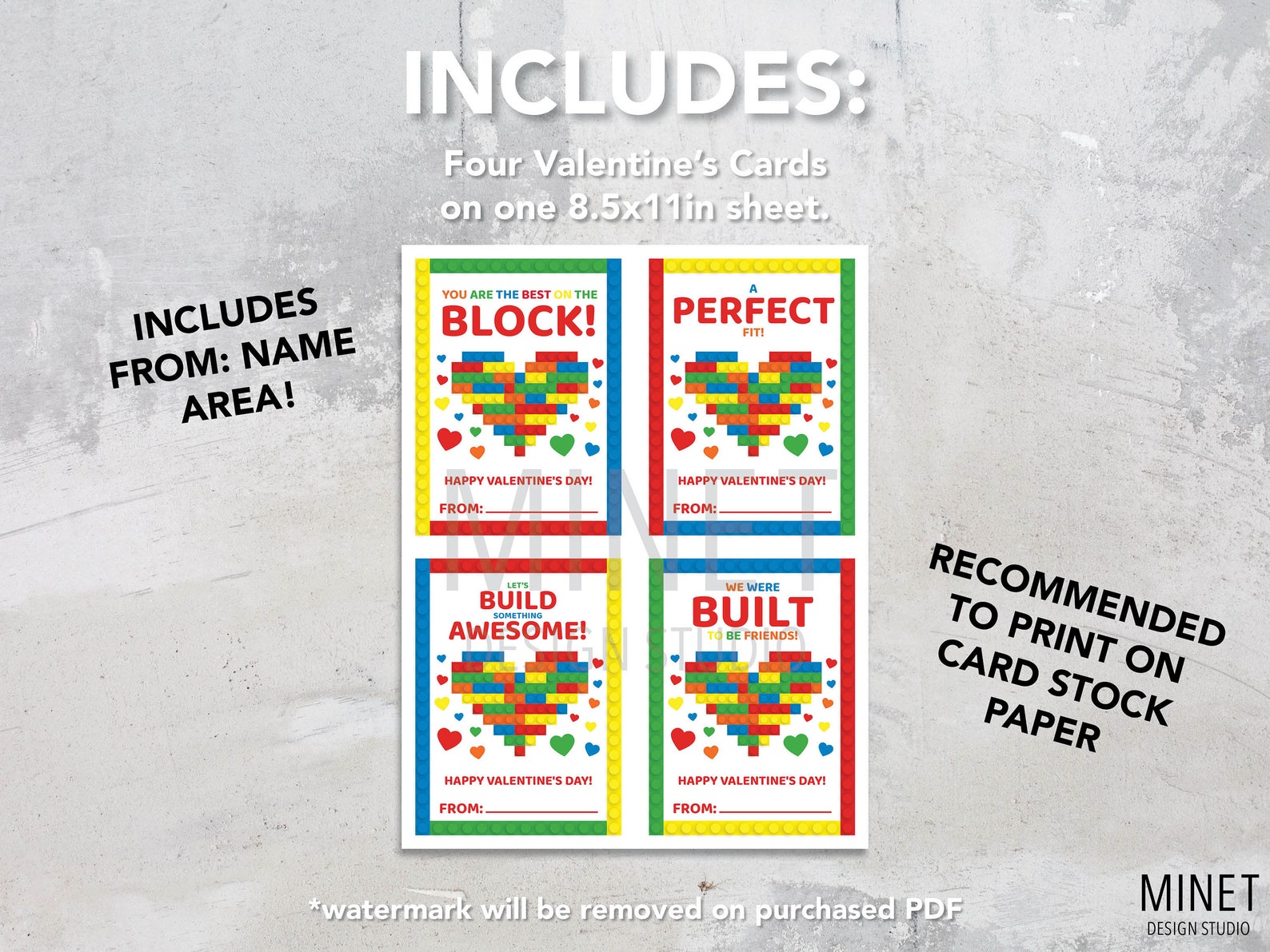 Building Block Valentine's Day Card | Printable Valentine's Day Bricks ...