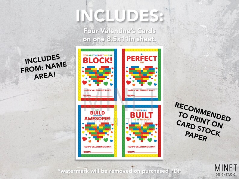 Building Block Valentine's Day Card | Printable Valentine's Day Bricks ...