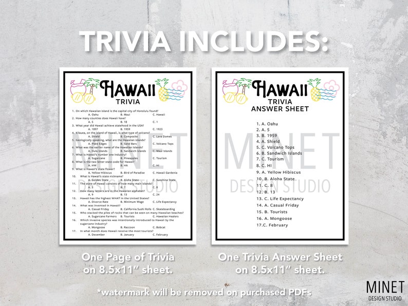 Hawaii Trivia Game | USA State Quiz (printable PDF Download) - Etsy