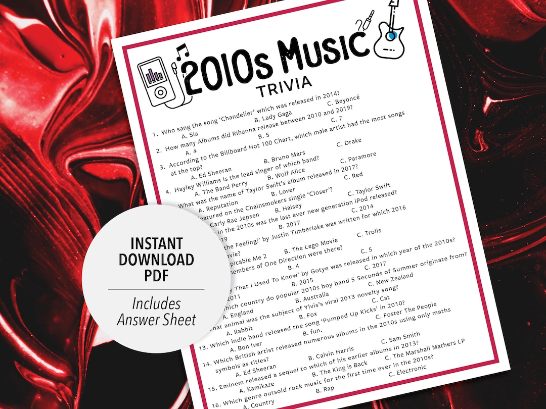 2010s Music Trivia | 2010s Music Trivia Game | Printable Music Trivia ...