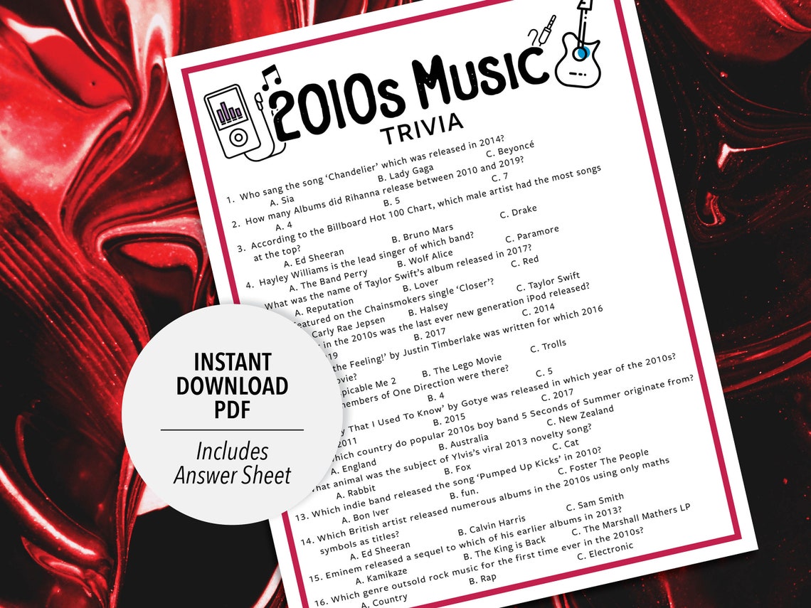 2010s Music Trivia | 2010s Music Trivia Game | Printable Music Trivia ...