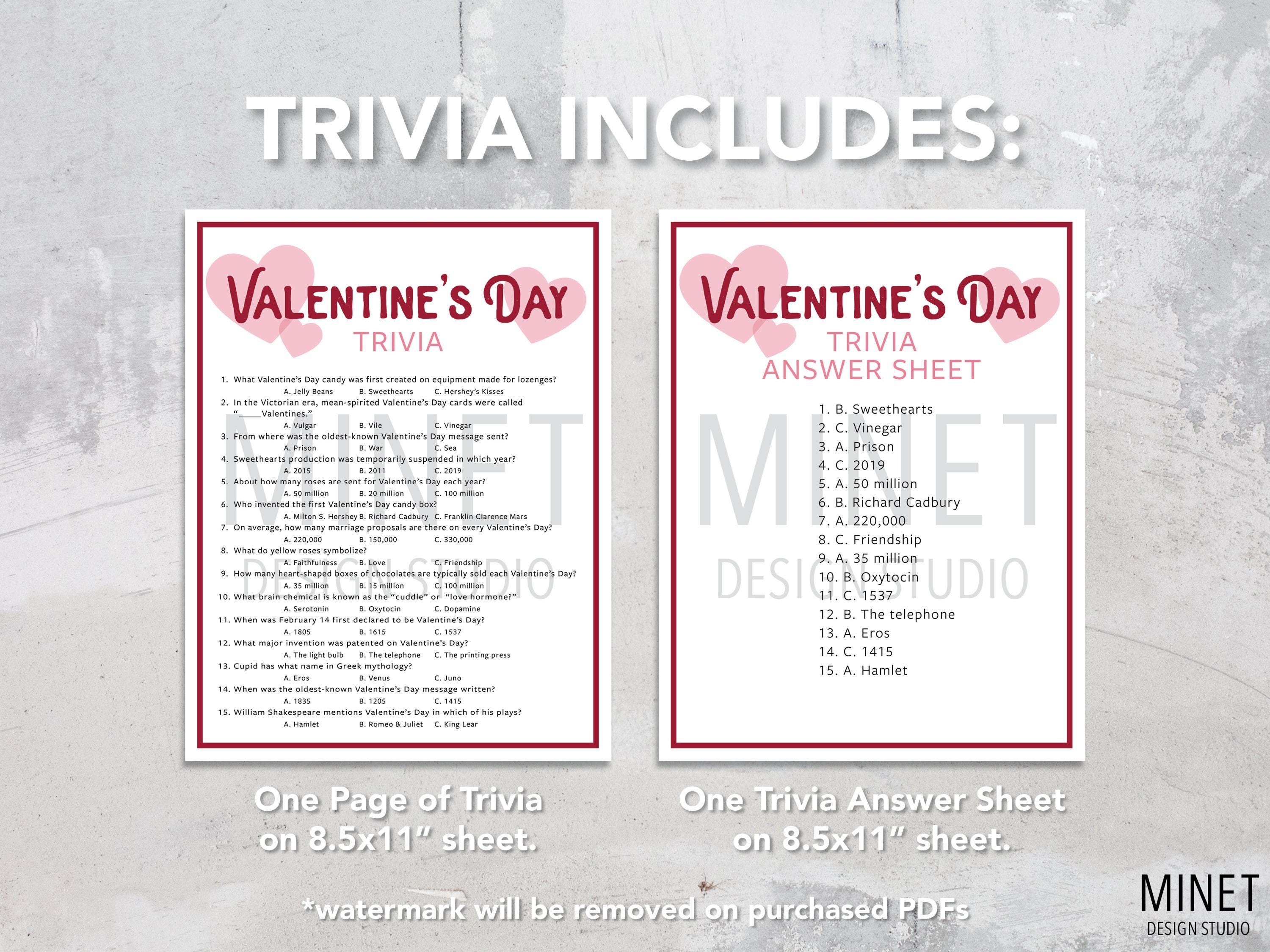 Valentine's Day Trivia | Printable Valentine's Trivia Game | Valentine ...